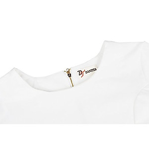 Dantiya Women's Half Sleeve Elegant Back Zipper A-Line Knee Long Dress, White, X-Small