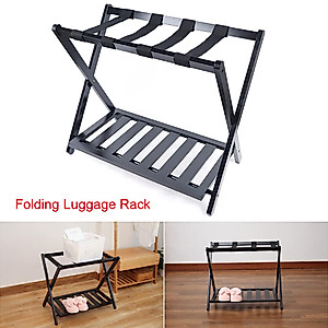 Luggage Rack with Shelf,New Luggage Baggage Rack Shoes Travel Suitcase Storage Shelf 68*40*58cm Foldable,Double Tiers Luggage Holder with Shoe Shelf,Luggage Stand for Bedroom,Guest Room,Hotel