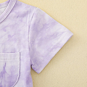 Aruzig Toddler Baby Girl Tie dye Outfit Kids Short SleeveT-Shirt and Shorts 2Pcs Summer Clothes Set for Girls (Purple White, 2-3T)