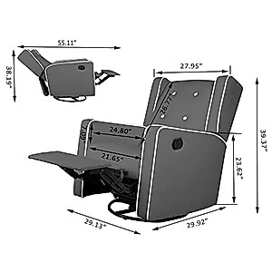 Microfiber Swivel Gliding Recliner Rocker, Nursery Glider Recliner Chair for Living Room (Grey)
