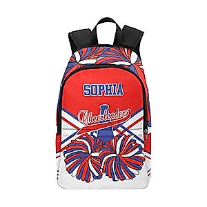 CUXWEOT Personalized Cheer Red White Cheerleader Backpack with Name Custom Travel Bag for women Men