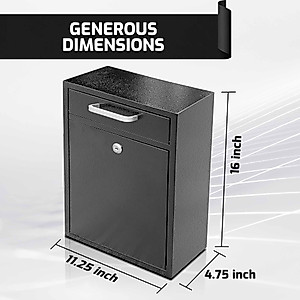 VORVIL Locking Mailbox Wall Mount - Galvanized Steel Mailbox with Keys for Outdoor - Secure Modern Design Large Drop Box for House & Office