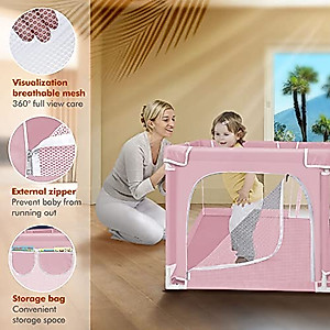 Upgraded Version Baby Playpen,29 ft² Extra Large Kids Play Yard with gate, Anti-Slip Anti-Collision Child Activity Children Fence ,Sturdy and Safety Indoor Outdoor Play Area for Toddlers (Pink)