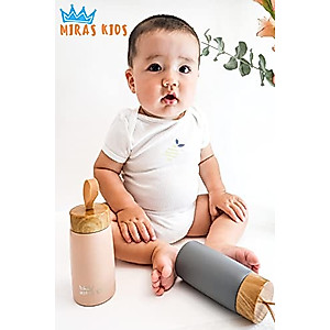 Miras Kids 9 oz Insulated Thermos Flask - Kids Vacuum Insulated Water Bottle - Leak-proof Vacuum Stainless Steel flask for baby formula (Gray & Pink) (Gray)