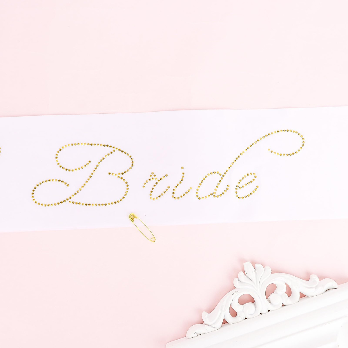 BAHABY Rhinestone Bride to Be Sash Bachelorette Party Favors Bachelorette Sash for Women Bridal Shower Gifts Engagement Party Decorations- White Sash with Gold Rhinestone
