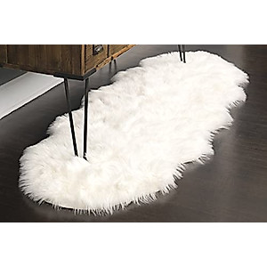 Silky Soft Faux Fur Rug, 2 ft. x 6 ft. White Fluffy Rug, Sheepskin Area Rug, Shaggy Rug for Living Room, Bedroom, Kid's Room, or Nursery, Home Décor Accent, Machine Washable with Non-Slip Backing