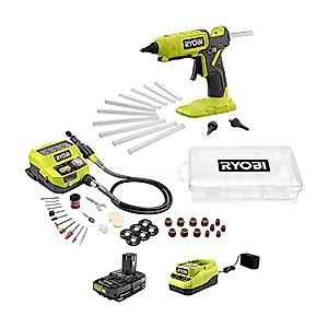 RYOBI 18V ONE+ 2-Tool Kit - Rotary Tool with Accessorie kit, Ryobi Glue Gun. Comes with Battery and Charger