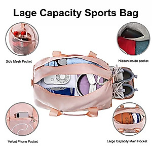 KCY Sports Gym Bag with Wet Pocket & Shoes Compartment for Women Girls, Small Sports Duffel Bag for Yoga Baseball Camping Travel, Waterproof, Lightweight, Pink