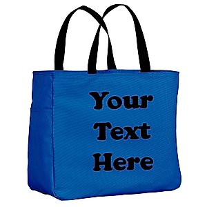 all about me company Personalized Monogrammed Shoulder Bag with Custom Text Essential Canvas Tote Bag with Customizable Embroidered Monogram (Royal)