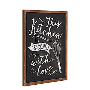 NIKKY HOME Kitchen Wall Art Decor Wood Framed Chalkboard Sign Poster Print with Quote This Kitchen is Seasoned with Love, 16'' x 12'', Black