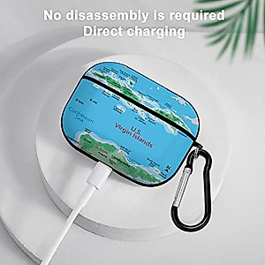 Maps of US Virgin Islands Compatible with Airpods Pro Case Protective Cover, Cute Protective Shockproof Protective Cover with Keychain, Wireless Charging Box, Woman, Man