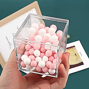 dedoot Clear Acrylic Box withLlid, 4 Pack 4x4x4 inches Clear Plastic Box for Organize, Acrylic Cube Storage Container Drawer Organizer for Vanity Jewelry Accessories, Small Items