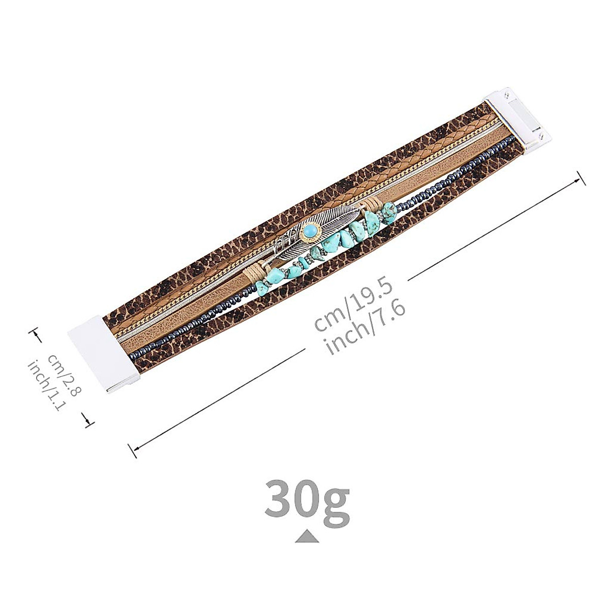 GelConnie Womens Leather Wrap Bracelet Boho Leather Cuff Bracelet Feather Turquoise Multi Layer Leather Bracelet Cuff Bangle Jewelry Bohemian Bracelet for Women Mother Wife