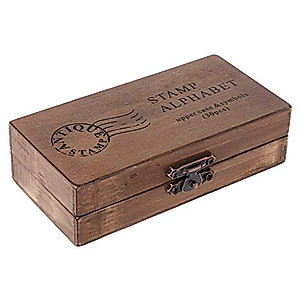 LIANXUE Retro Alphabet Uppercase Letter Stamps Set of 10 with Wooden Storage Box DIY Kit for Postcard Greeting Card Making As Shown Wooden and Rubber
