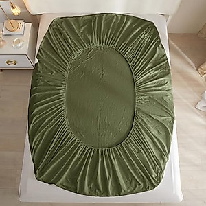 Fitted Sheets for Full Size Bed - Deep Pocket (Up to 16 Inch) - Solid Army Green, Fade & Stain Resistant, Cooling Sheet