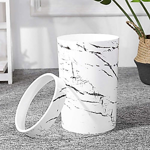 Zerodis Small Wastebasket, Marble Coloured Garbage Can Round Open Top Trash Can White Household Bathroom Garbage Container Bin for Bathrooms, Kitchen, (Small (50 X 35 X 19cm / 19.7 X