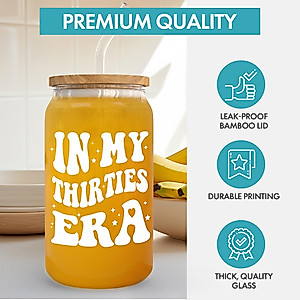 KLUBI 30th Birthday Gifts for Her - In My Thirties Era 16 Ounce Glass Cup 30th Birthday Gifts for Women In My 30s Era Gifts for Women 30s Happy 30th Birthday Decorations for Her 30 Birthday Cup