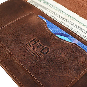 Hide & Drink, Double Snap Folio Wallet, Rectangular Flat Bill Holder with Card Slot, Night Bag, Travel Accessory, Full Grain Leather, Handmade, Bourbon Brown