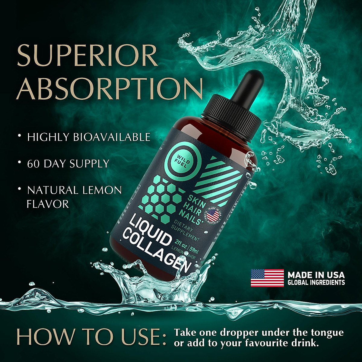 Liquid Collagen Peptides with Biotin Vitamins for Hair Skin and Nails - Biotin and Collagen Supplements - 10,000mcg Liquid Collagen for Women and Men 5,000mcg Biotin - Lemon Flavor, 2-Month - 2 oz