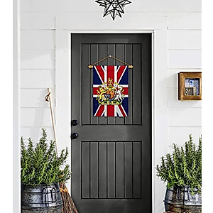Queen Elizabeth II Flag Coat of Arms United Kingdom Garden Flag - Set Wood Dowel Sweet Life Sympathy Remembrance Bereavement Emotion Postive - House Banner Small Yard Gift Double-Sided 13 X 18.5
