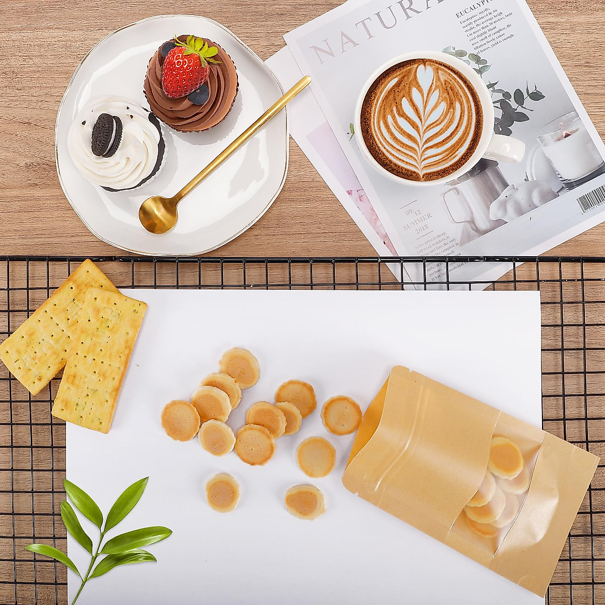 Moretoes 72pcs Resealable Bags with Window, 3.5 x 5.5 Inches Food Storage, Kraft Paper Stand Up Pouches, Treat, Coffee, Ziplock Bags for Home or Small Business for Packaging