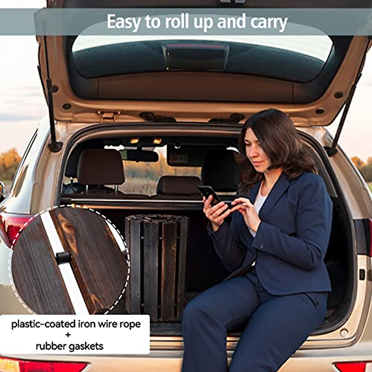 MEWTOGO 8' Wooden Garden Pathway, Weather Resistant Hardwood Pathway with 2 Pairs Gloves, Roll Out Decorative Straight Walkway for Outdoor Patio Beach Wedding Party Pathway