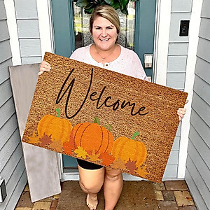 Rubber Door Mats Welcome Color Block Happy Harvest Front Mat Indoor Thanksgiving Attractive Fall Funny Outdoor Mat