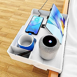 JUMEIHUI Folding Bedside Shelf for Bed College Dorm,Bunk Bed Shelf for Top Bunk,Bed Shelf Organizer with Cup Holder,Bed Accessories,Bedside Organizer for Phones,Kindle,Book,Remote,CPAP(White)