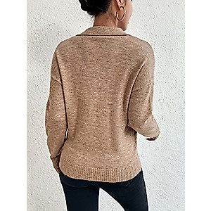 SHENHE Women's Casual V Neck Long Sleeve Knitted Pullover Polo Sweater Jumper Tops Camel M