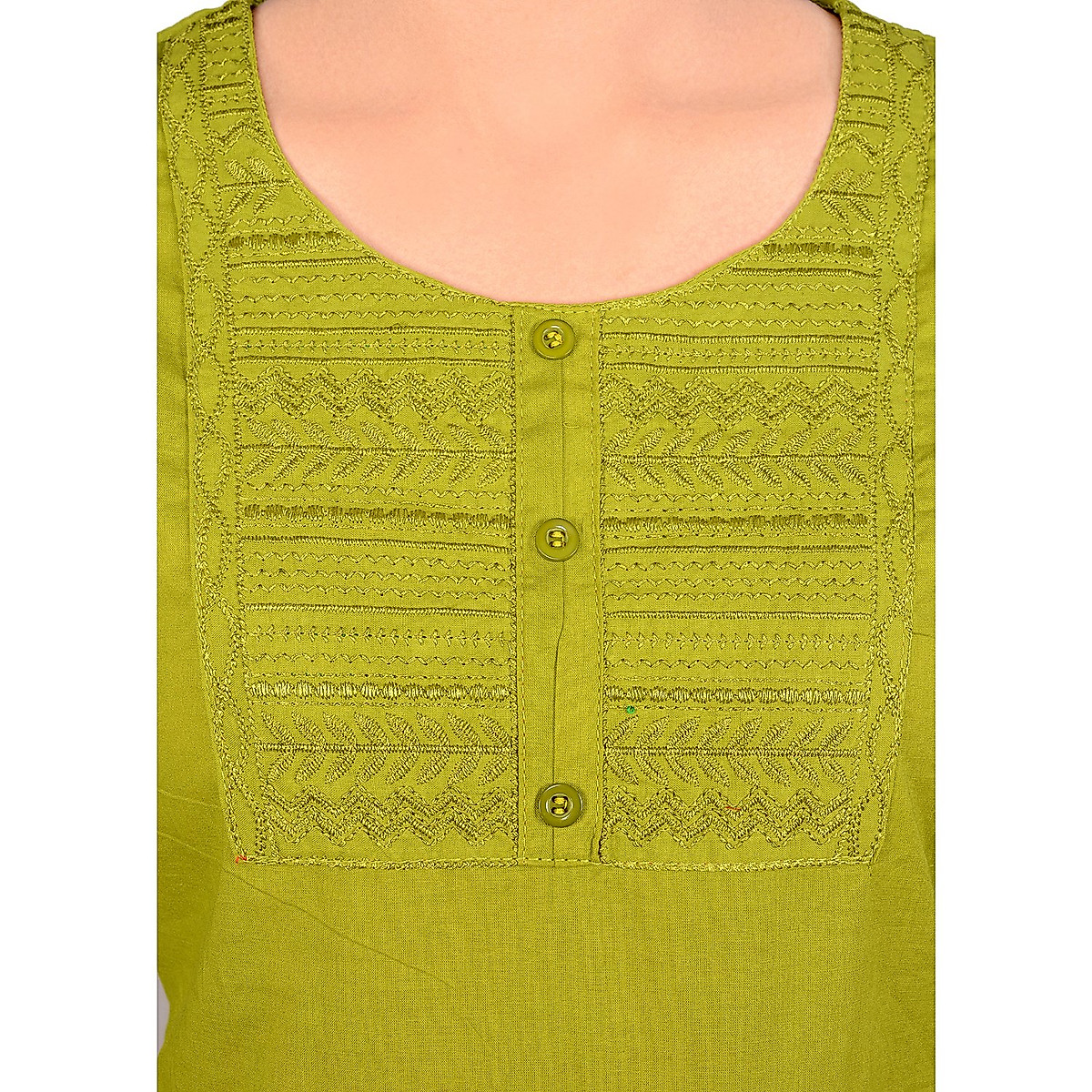 Chichi Women's Indian Plain Cotton Kurti Top, Green, Medium