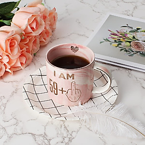 60th Birthday Gifts for Women - Funny Turning 60 Year Old Birthday Gift Ideas for Wife, Mom, Daughter, Sister, Aunt, Best Friends, BFF, Coworkers - Fabulous Pink Marble Mug, Ceramic 11.5oz Coffee Cup