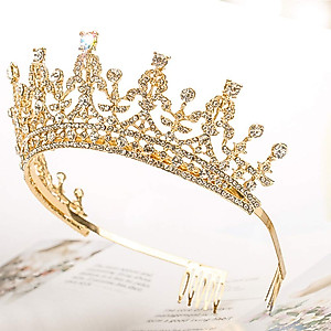 COCIDE Gold Tiara and Crown for Women Birthday Headband for Girls Crystal Queen Crown Hair Accessories for Bride Party Bridesmaids Bridal Prom Halloween Costume Cosplay Christmas Gifts (DARK GOLD)