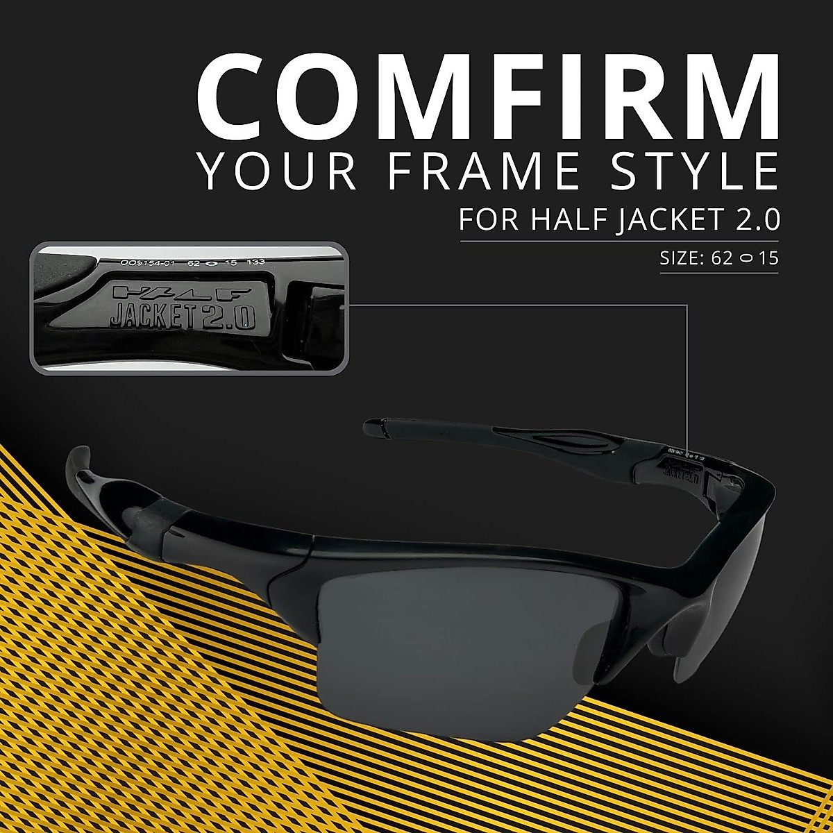 Dynamix Polarized Replacement Lenses for Oakley Half Jacket 2.0 XL | Easy To Install | Fit Perfectly | Solid Black