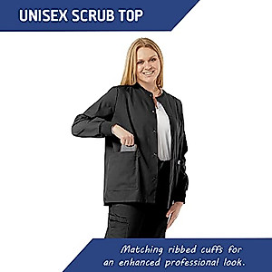 SPECTRUM UNIFORMS Scrub Jackets Doctor Lab Coat -Crew Neck Tops Unisex Soft Fabric Ideal | Medical Professionals, Hospital and Lab Work Wear Black
