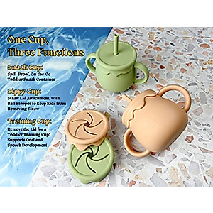 Eco Mama Shop 3-in-1 Silicone Snack/Sippy Cup: Baby Food Storage Containers, Toddler Cups, Snack Containers & Snack Cups for Toddlers 6+ Months, Sippy Cups for Baby 6 Months & Travel Snack Container