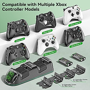 Controller Charger Station for Xbox Series/One-X/S/Elite with 2 x 4800 mWh Rechargeable Battery Packs, Charging Station Dock Stand for Xbox Controller Battery with 4 Battery Covers for Xbox Series/One