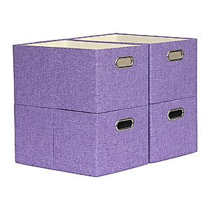 ORGMASTER Collapsible Storage Bins Fabric, Rectangle Baskets Linen Storage Bins Decorative Organizer Baskets Containers Boxes for Shelf Closet Laundry Home Office, 14.75x10.25x8 Inch, 4 Pack, Purple