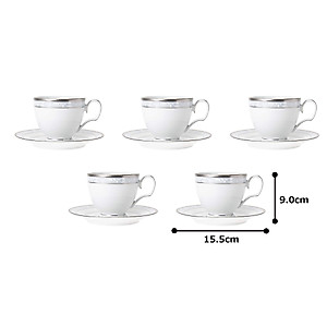Noritake F91988/4336 Noritake Cup & Saucer Set (Can Be Used as Coffee and Tea, 8.5 fl oz (250 cc), Hampshire Platinum, 5 Servings, Fine Porcelain