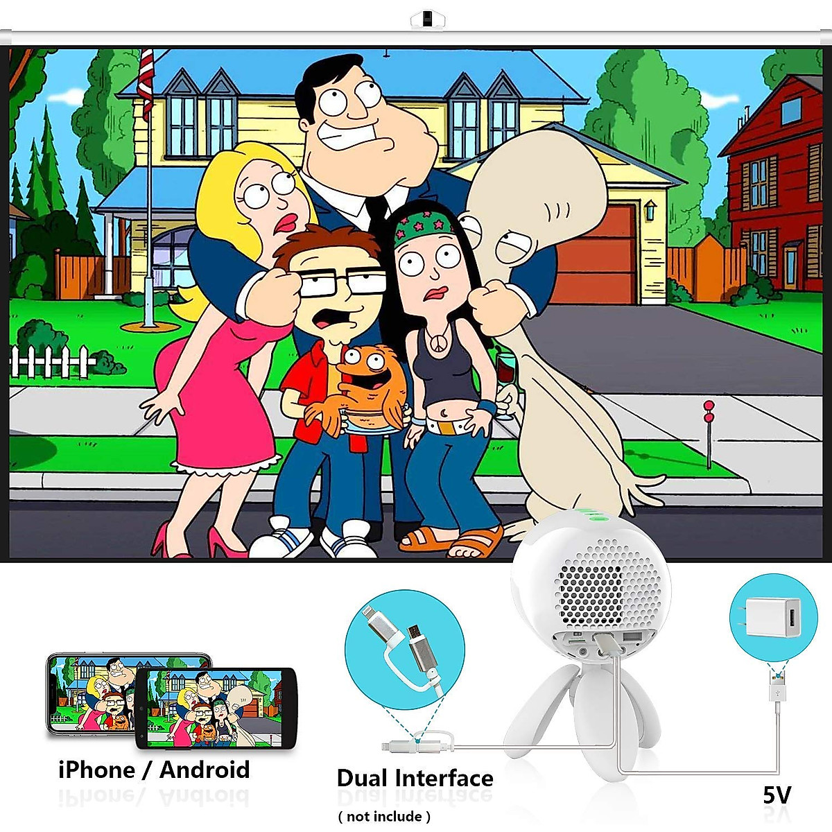 Projector, GooDee Portable Mini Projector LED Video Projector Compatible with Fire TV Stick/PS4/USB/HDMI/SD/AV, Pocket Movie Projector Support HDMI Smartphone PC Laptop USB for Home Theater Movie Game