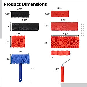 Wood Graining Tool, 8PCS Wood Grain Painting Tool Set, Wood Grain Painting Roller with Handle, DIY Rubber Wood Graining Decorating Tool for Walls, Floors, Decks, Furniture (8)
