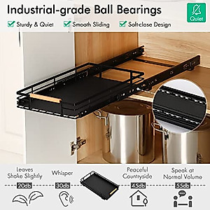KES Pull Out Cabinet Organizer, 12" Wide Kitchen Bathroom Cabinet Drawer Heavy Duty Under Cabinet Slide Out Organizer Storage Shelves, Wooden Handle with Soft Close Black, KPO501W30D53-BK