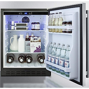Summit Appliance AL55 Built-in Undercounter ADA Compliant 4.2 cu.ft. 24" Wide All-refrigerator with Stainless Steel Door, Black Cabinet, Door Storage, Lock, Digital Controls and White Interior