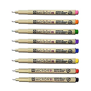 G.T. Luscombe Company, Inc. Pigma Micron 01 Fine & 05 Medium Point Inductive Bible Study Pen Kit | No Bleed Pigmented Ink | Black, Red, Orange, Blue, Green, Pink, Violet, Yellow (Set of 8) | New Packaging |