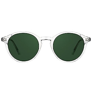 TIJN Polarized Colored Sunglasses for Womens Mens,Retro Small Round Frame,UV400 Protection Tinted Lens Sunnies(Clear+Green)