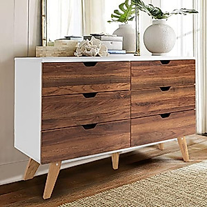 EazeHome 6 Drawer Dresser, Wood Storage Chest of Drawers, Rustic Style Dresser with Wide Drawers, Double Dresser for Bedroom