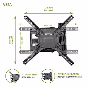Kanto M300 Full Motion TV Wall Mount for 26 to 55-in TVs | Articulating Arm with 19" of Extension | Easy Tilt Design | 5" Offset | VESA Compatible TV Bracket | Heavy-Duty Steel | Black