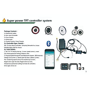 TFT Display 48V-72v 100A 5000w Electric Bike Controller sine Wave System Programmable Setting sabovton Controller