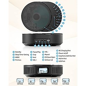 CD Player Portable, FELEMAN Upgraded 2 in 1 Portable CD Player & Bluetooth Speaker, Rechargeable Boombox CD Player for Car/Home with Remote Control, FM Radio, Support AUX/USB, Headphone Jack