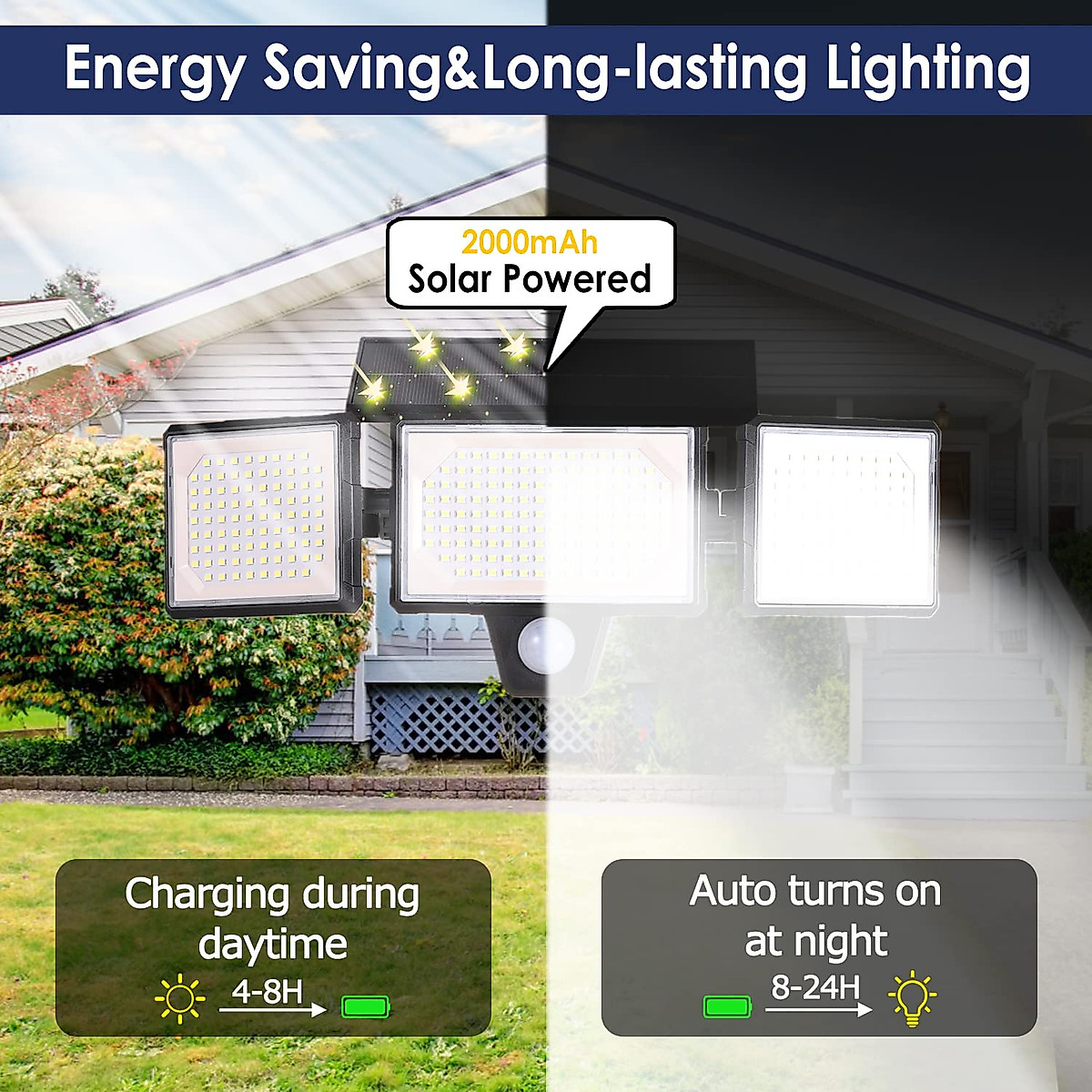 HAARAY Motion Sensor Outdoor Lights with Remote, IP67 Waterproof, Only for Wall Mount, 304 LED Solar Security Flood Light for Outside Garden Yard Patio Garage Porch (2 Pack)