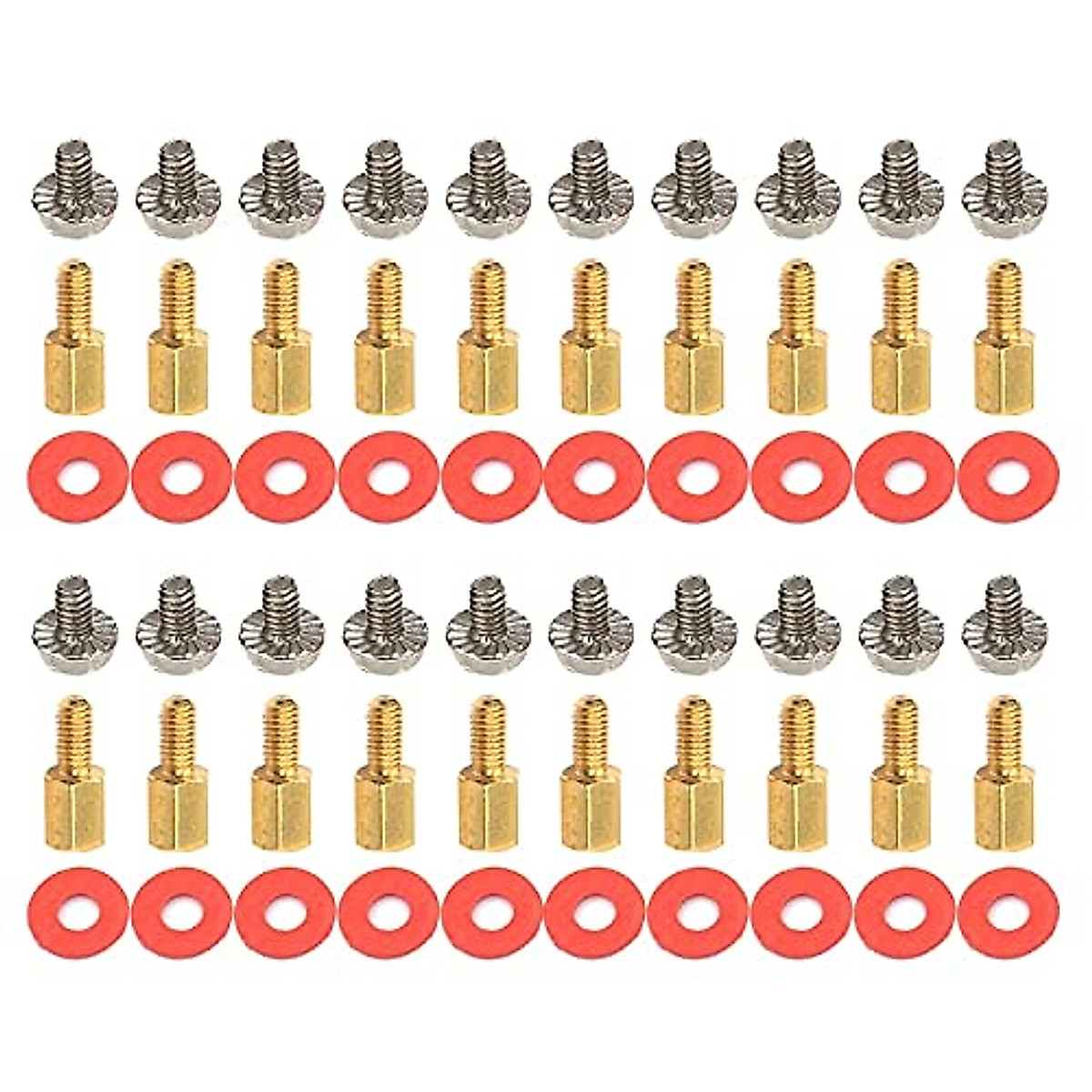 Connectors (20x Screw+20x Motherboard Riser +20x Washer) 6.5mm 6-32-M3 Computer Golden Motherboard Riser+Screws + Red Washers LX0A - (Color: B)